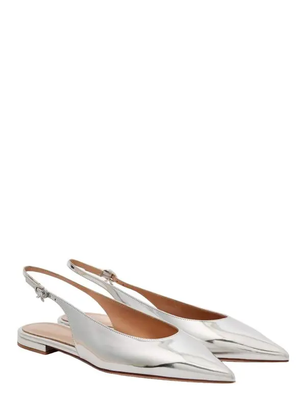 GIANVITO ROSSI Robbie Metallic Leather Slingback Flats - Silver