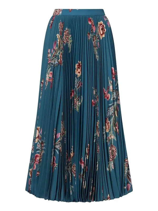 Etro Floral Plissé High-rise Midi Skirt - Blue