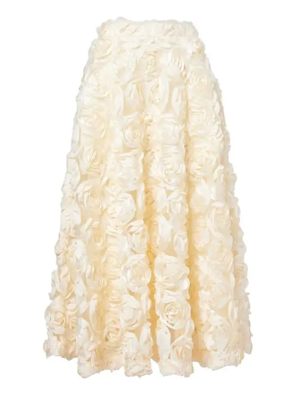 ROTATE BY BIRGER CHRISTENSEN Floral-appliqué Midi Skirt - White