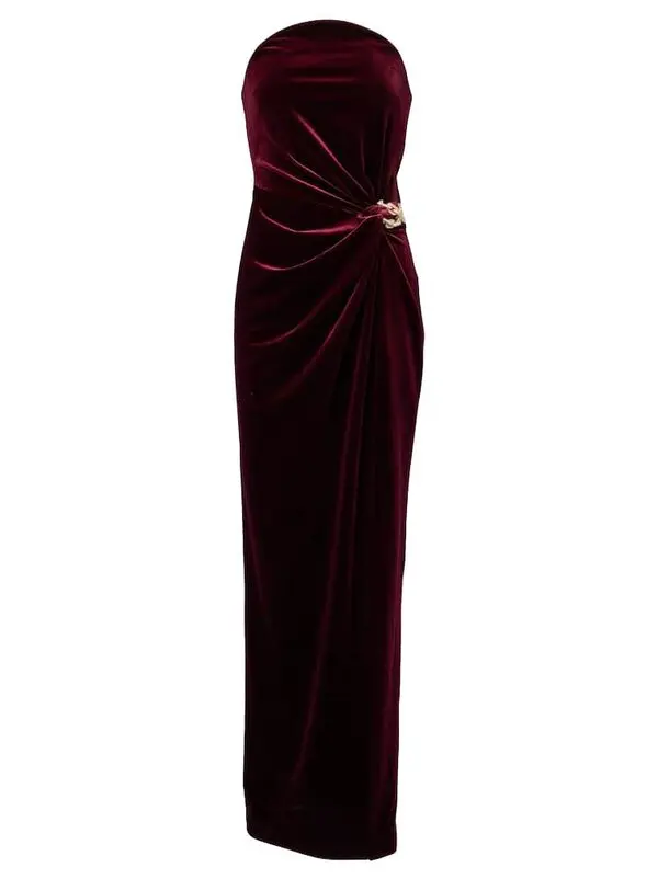 SELF-PORTRAIT Cutout Embellished Strapless Velvet Gown - Burgundy