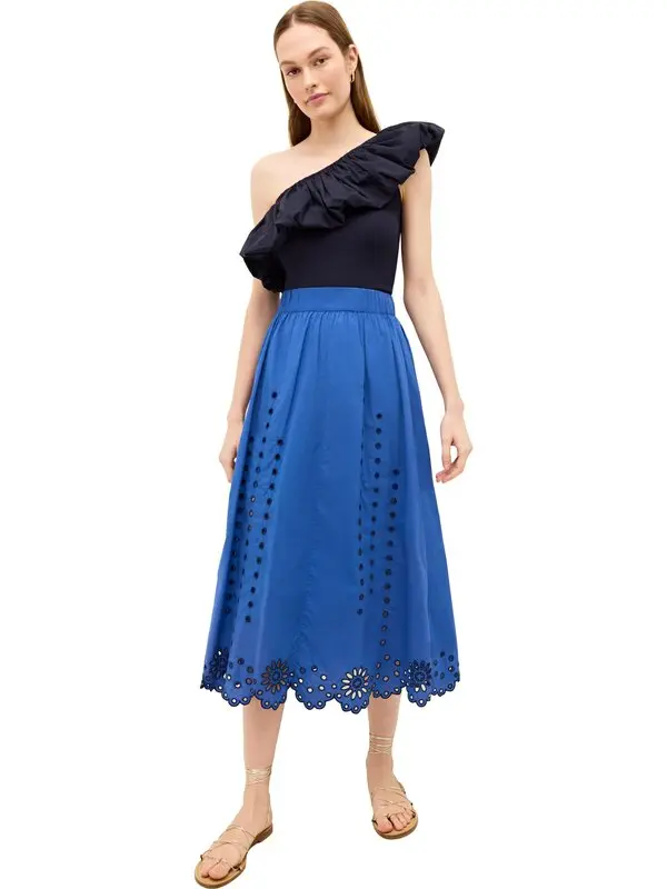 MARIE OLIVER Vandy Embroidered Midi Skirt - Iris