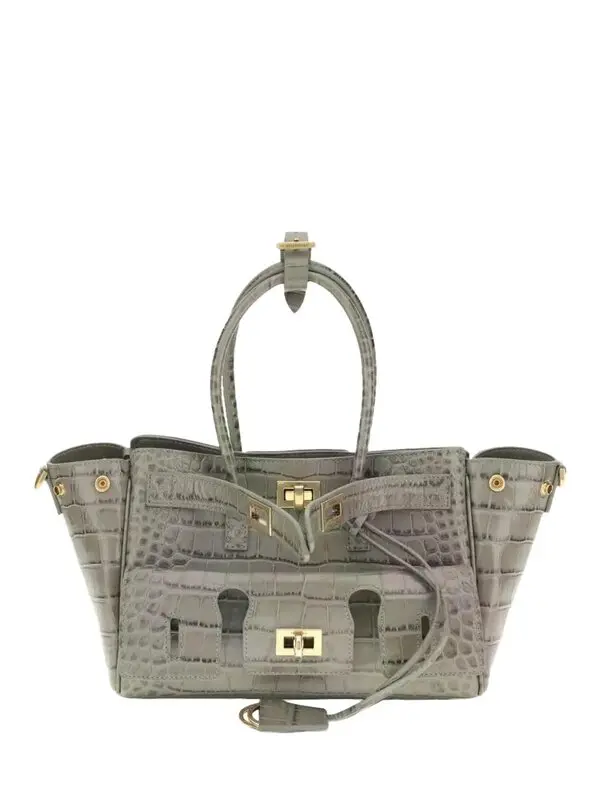 Balenciaga Mini Bel Air Crocodile-effect Leather Tote Bag - Green