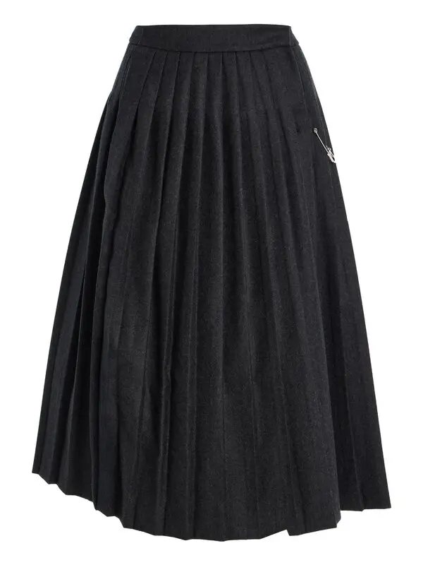 Prada Pleated Wool-flannel Midi Skirt - Grey