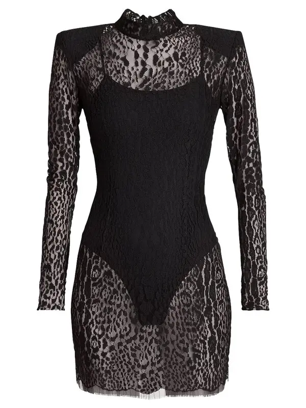 Balmain Leopard Lace Mini Dress - Black