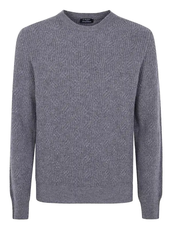 BARBA NAPOLI Round Neck Embroidery Sweater - Grey