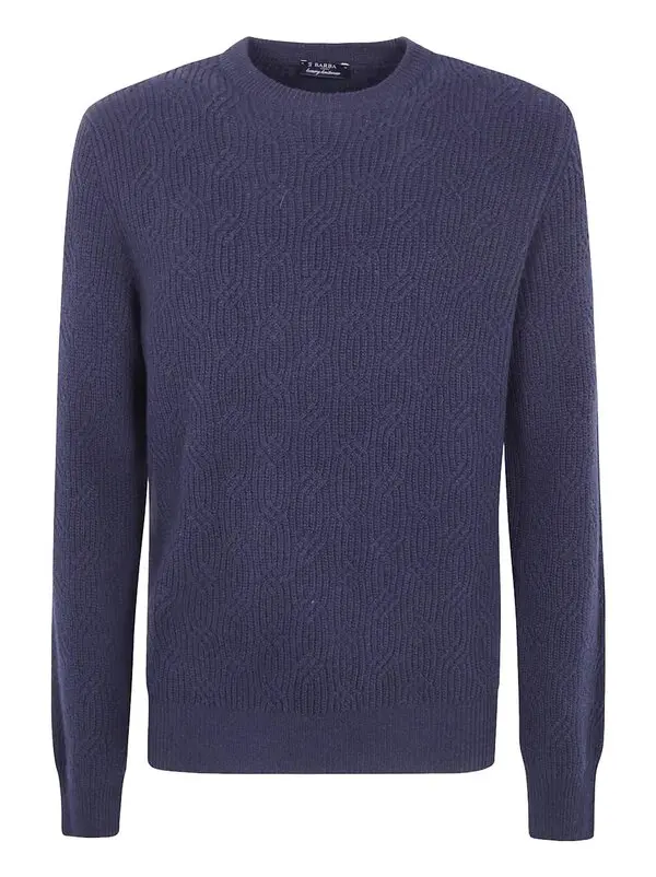 BARBA NAPOLI Round Neck Embroidery Sweater - Blue