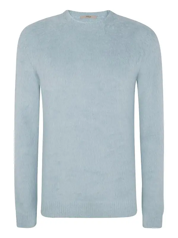 ROBERTO COLLINA Long Sleeve Pressed Gauze Round Neck Sweater - Blue