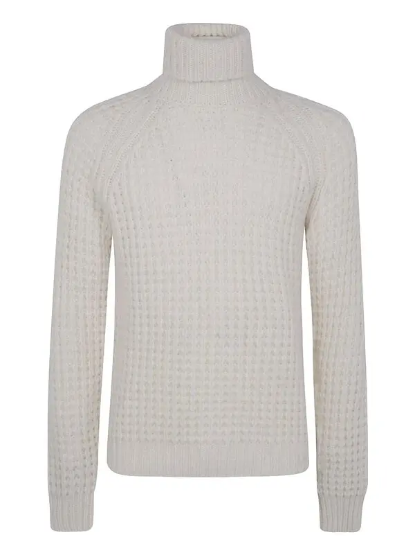 ROBERTO COLLINA Military Stitch Long Sleeve Turtleneck Sweater - Beige