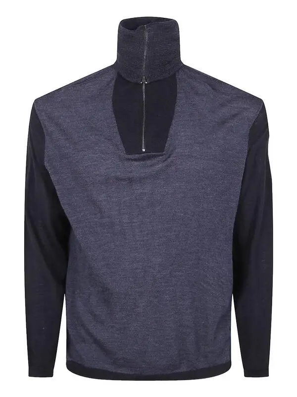 Emporio Armani Half Zip Turtleneck Sweater - Grey