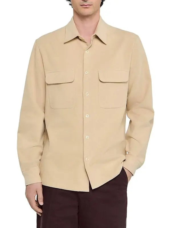 Sandro Relaxed Fit Flannel Overshirt - Beige