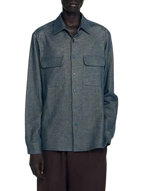 Sandro Relaxed Fit Flannel Overshirt - Chambray