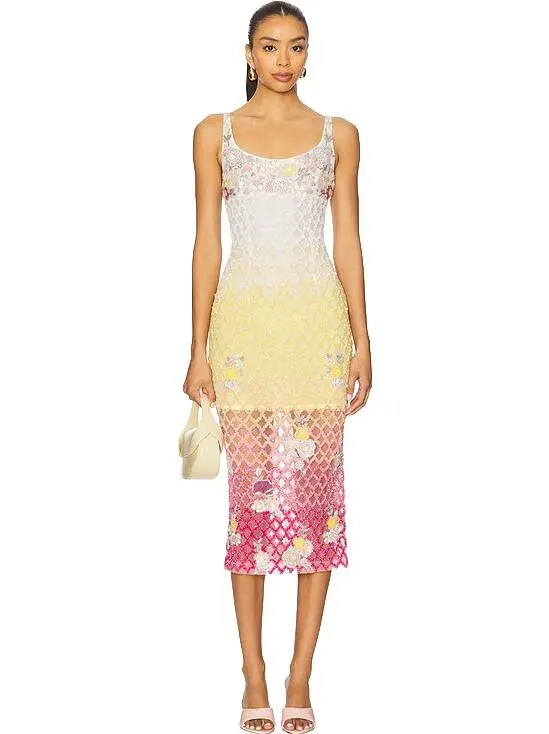 LA FUORI X Valeria Jewel Embroidered Midi Dress - Pink Ombre