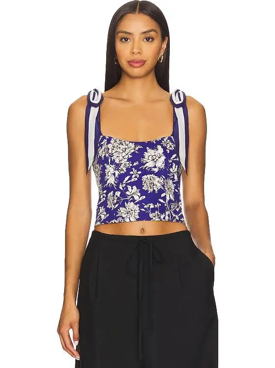 Alice + Olivia Blanca Scoop Shoulder Top - Blooming Wild Indigo