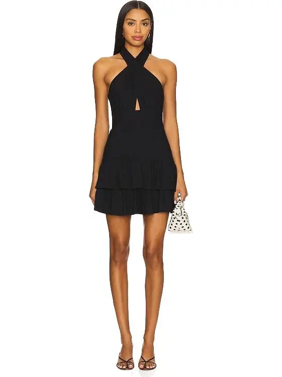 Alice + Olivia Evelina Halter Mini Dress With Scarf - Black