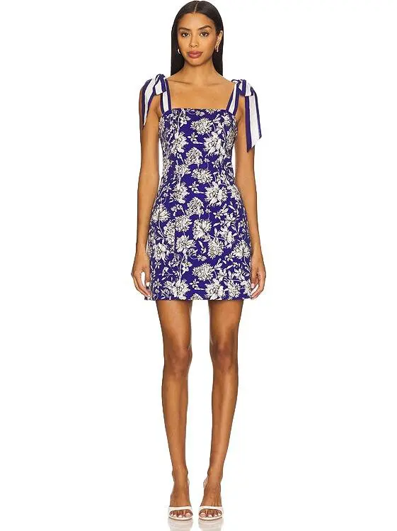 Alice + Olivia Maryann Tie Shoulder Dress - Blooming Wild Indigo
