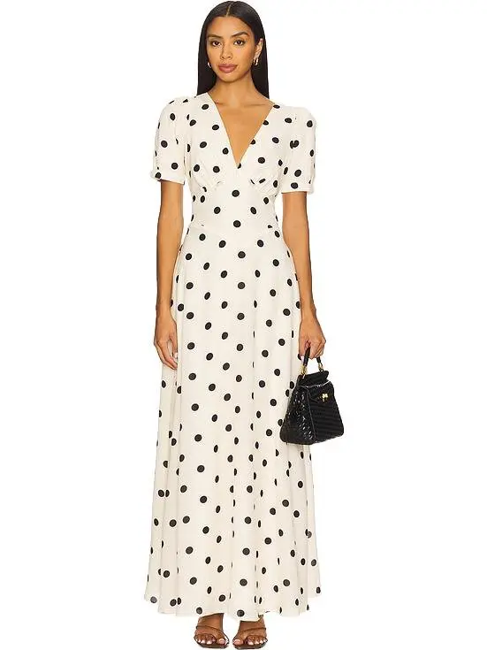 MORE TO COME Devin Maxi Dress - Cream Polka Dot