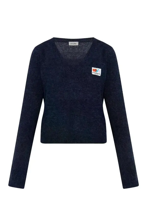 American Vintage V-neck Logo-patch Sweater - Blue
