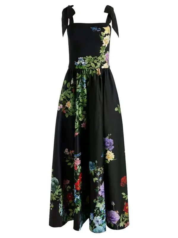 Alice + Olivia Oriana Floral Midi Day Dress - Black