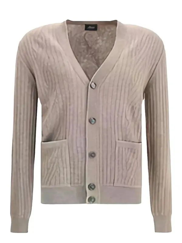 Brioni Ribbed Knit Cardigan - Neutrals