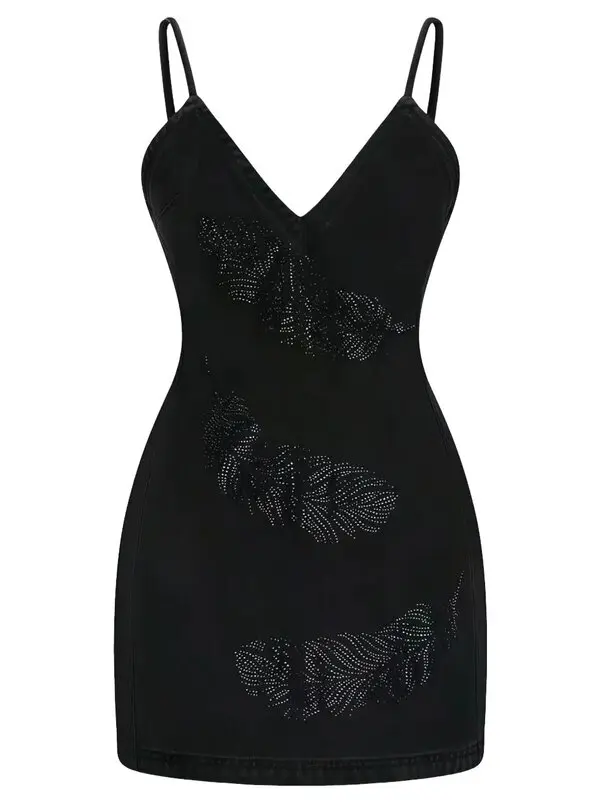 David Koma Rhinestone-embellished Denim Dress - Black