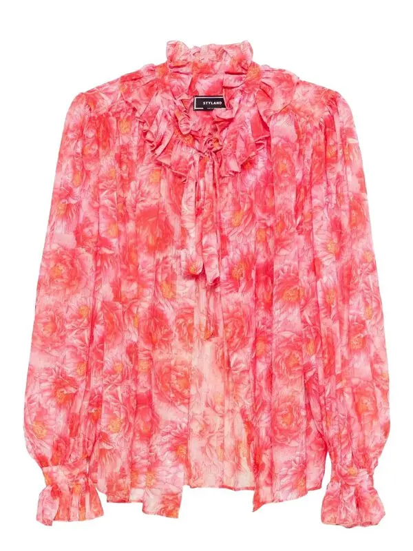 STYLAND Floral-print Ruffled Blouse - Pink