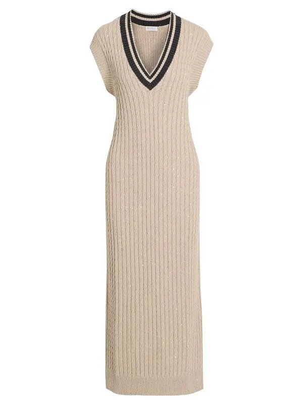 Brunello Cucinelli Sequin-embellished Cable-knit Maxi Dress - Neutral