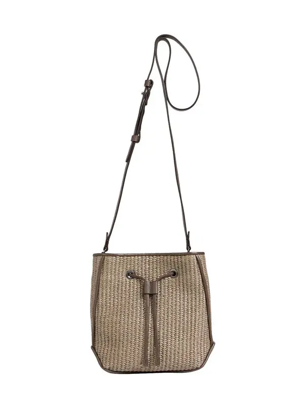 Brunello Cucinelli Leather-trimmed Faux Raffia Bucket Bag - Taupe