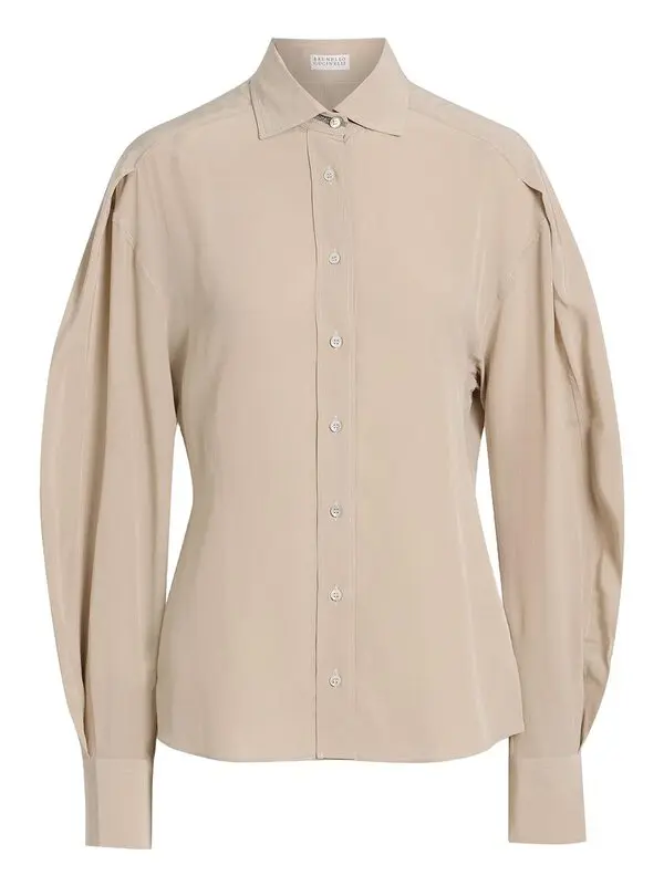 Brunello Cucinelli Bead-embellished Silk Crepe De Chine Shirt - Neutral