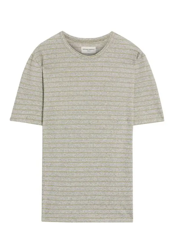 Officine Générale Striped Cotton And Linenblend Tshirt - Sage Green