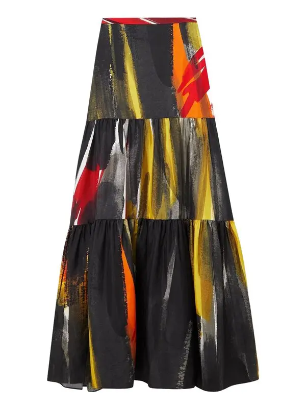 Gabriela Hearst Morse Printed Tiered Silk-twill Maxi Skirt - Black
