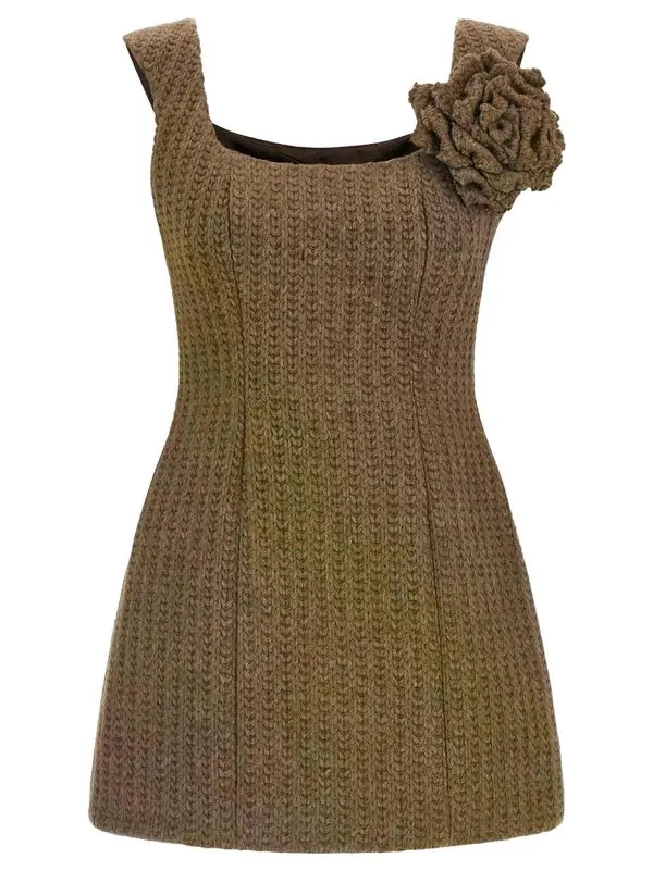 Giuseppe Di Morabito Cable-knit Mini Dress With Floral Applique - Brown