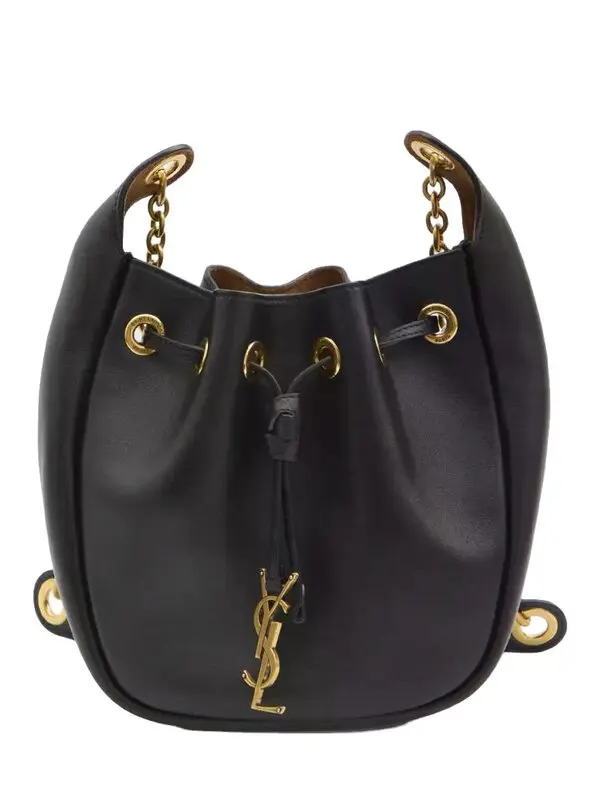 Saint Laurent Cassandre Drawstring Leather Shoulder Bag - Black