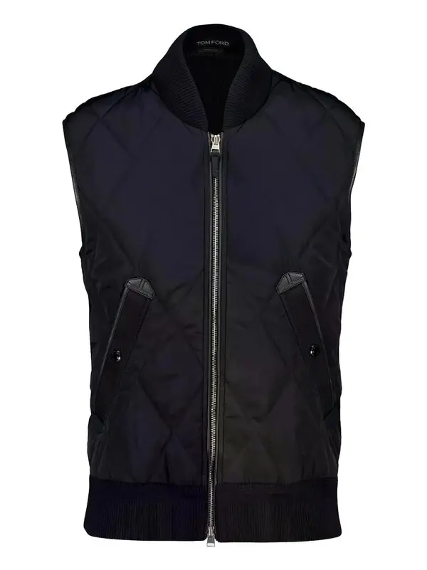 TOM FORD Diamond-quilted Leather-trim Gilet - Blue