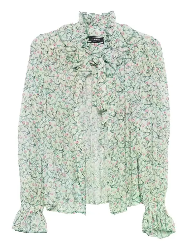 STYLAND Floral-print Ruffled Blouse - Green