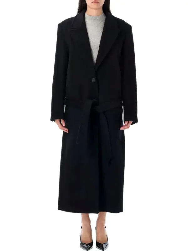 Attico Wool-blend Belted Coat - Black