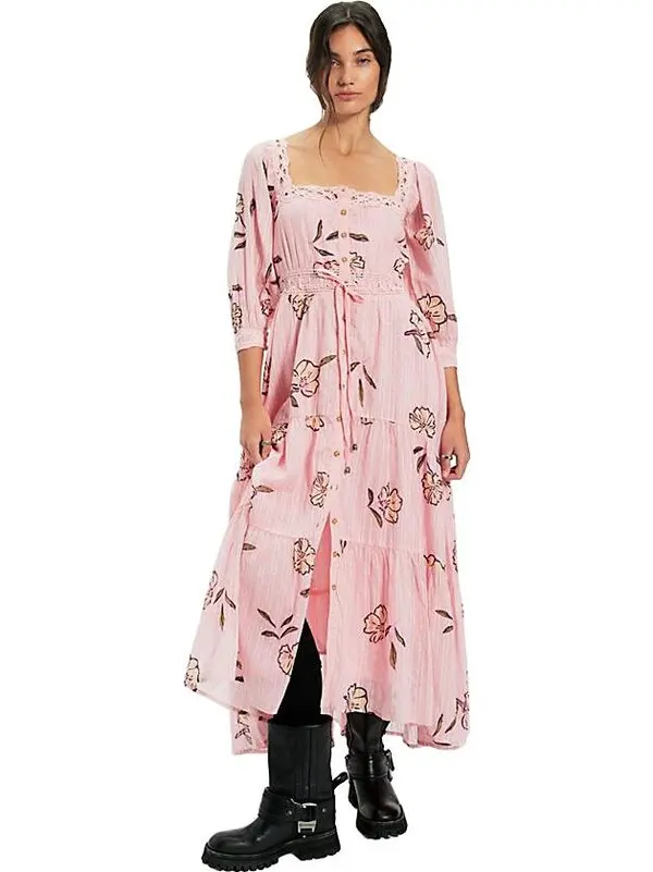 Free People Morning Meadows Long-sleeve Maxi Dress - Blushing Pink Combo