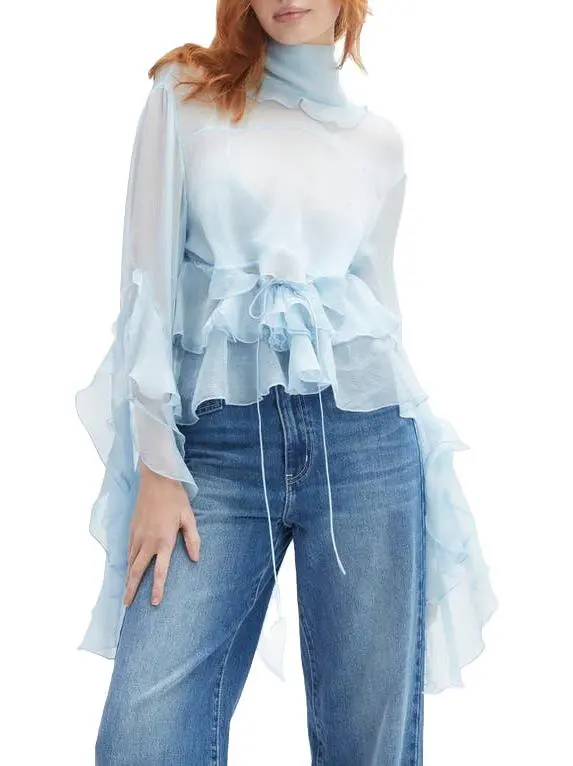 Bardot Anyssa Ruffle Tie Back Top - Soft Blue