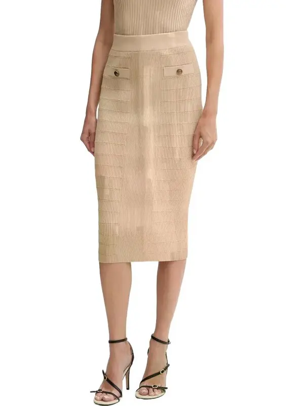 Guess Ribbed Button-detail Midi Skirt - Neutrals