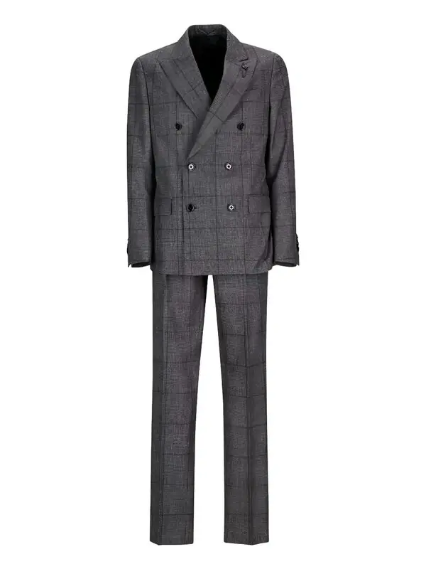 LARDINI Double-breasted Checked Suit - Grey