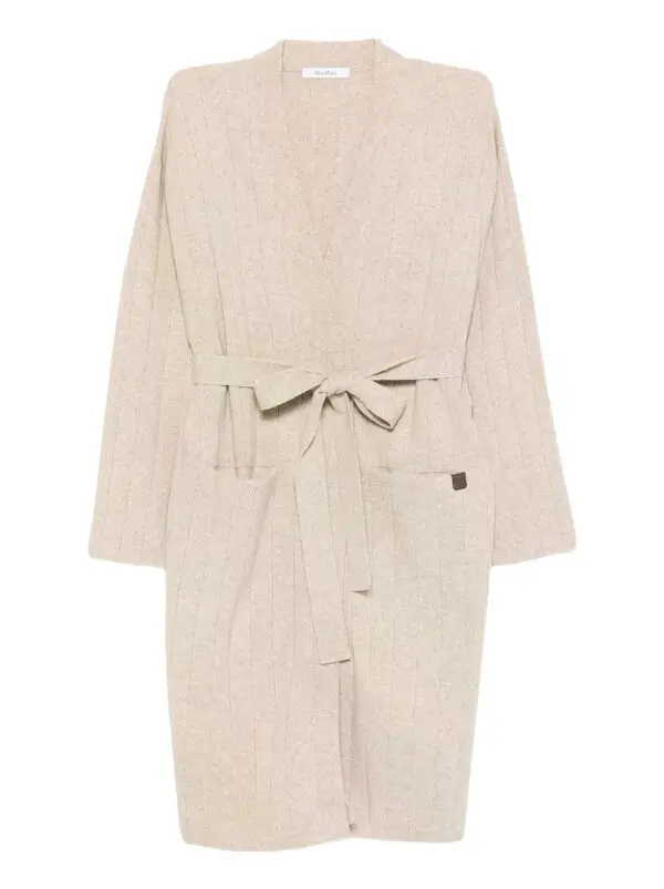 Max Mara Ribbed Belted Cardigan - Neutrals