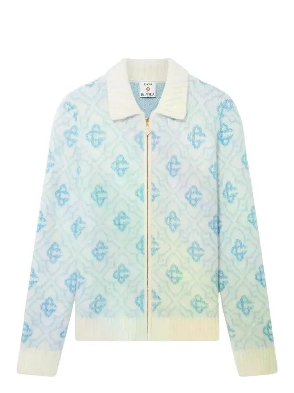 Casablanca Pattern Zip-up Cardigan - Blue