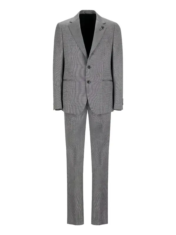 LARDINI Notched Houndstooth Suit - Grey