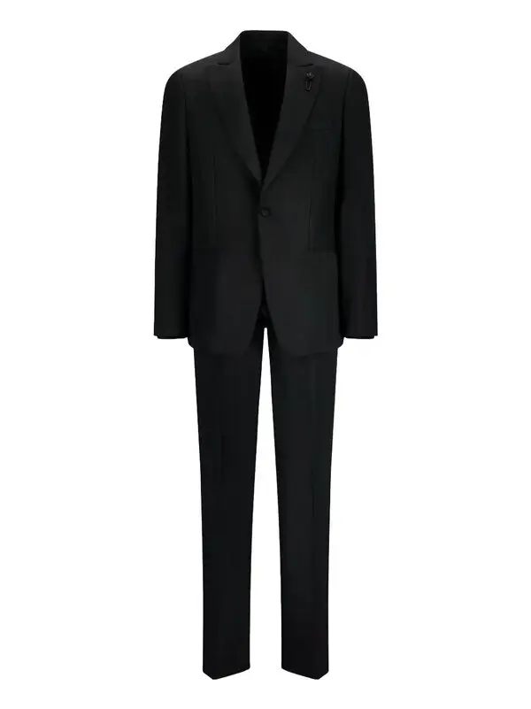 LARDINI Cotton Single-button Suit - Black