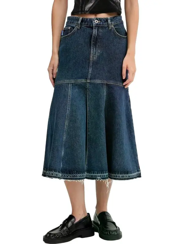 Hugo Flared Denim Midi Skirt - Blue