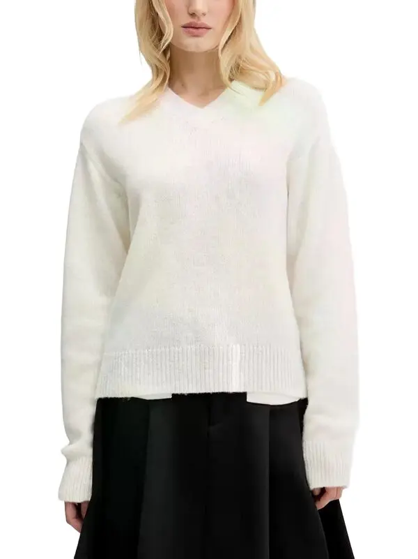 Hugo Logo-intarsia Knit V-neck Sweater - White