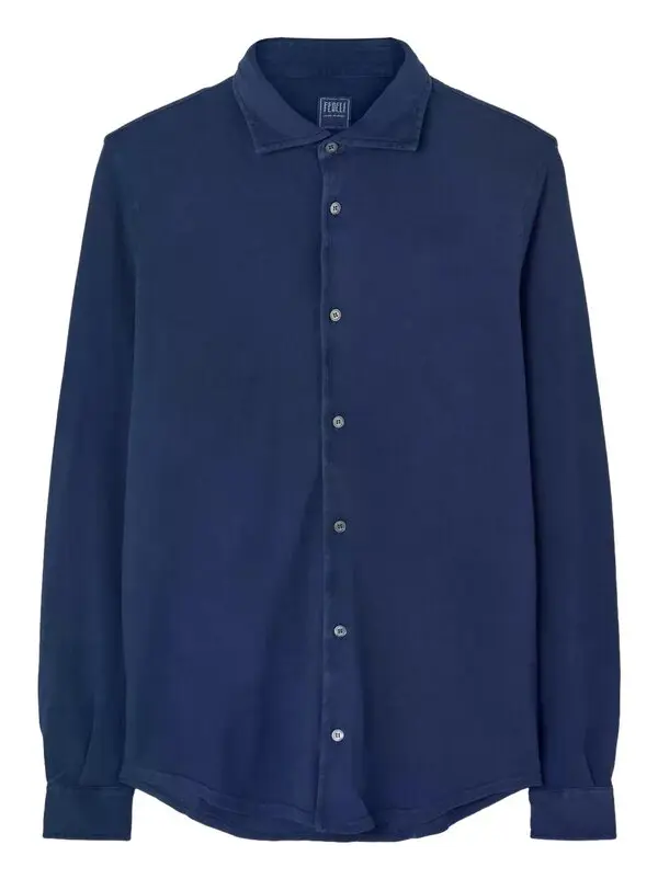 Fedeli Long-sleeve Button-fastening Shirt - Blue