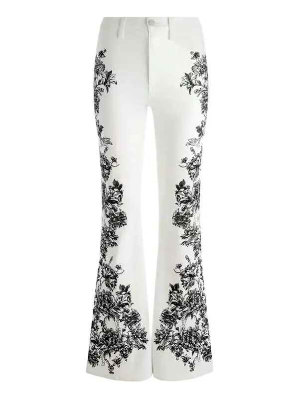 Alice + Olivia Sb Floral-print Flared Trousers - White