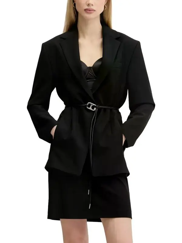 Hugo Padded-shoulder Belted Blazer - Black