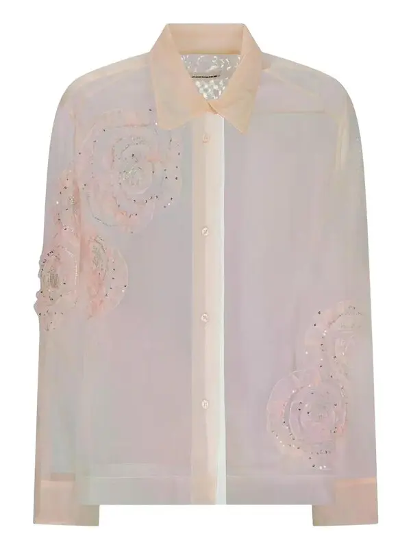 DES_PHEMMES Rose-embellished Tulle Shirt - Neutrals