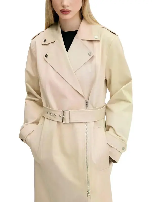 Hugo Belted Zip-front Long Coat - Neutrals